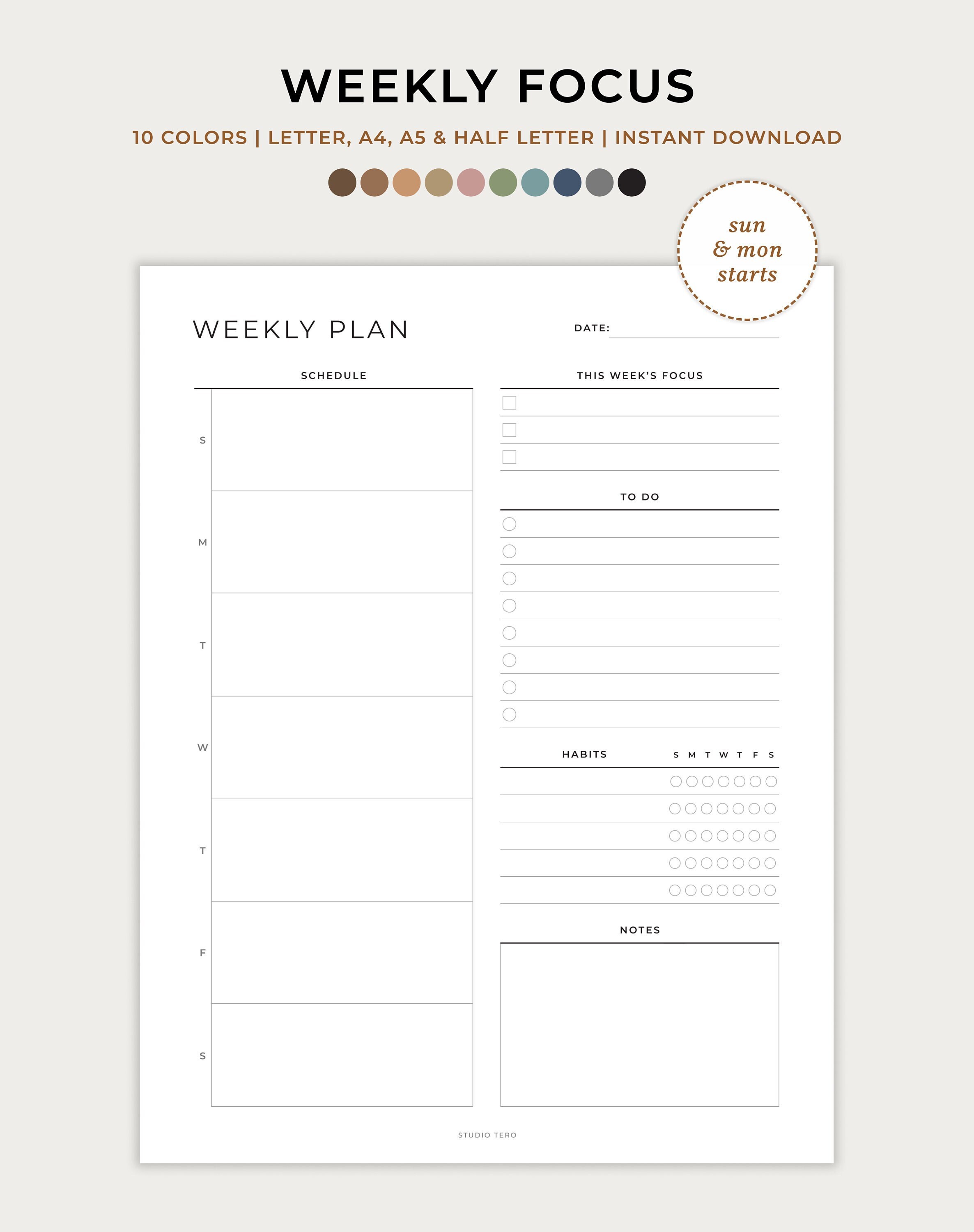 Weekly Focus, Desktop Plan Weekly H Undated Plan Strategic Boxes Tasks ...
