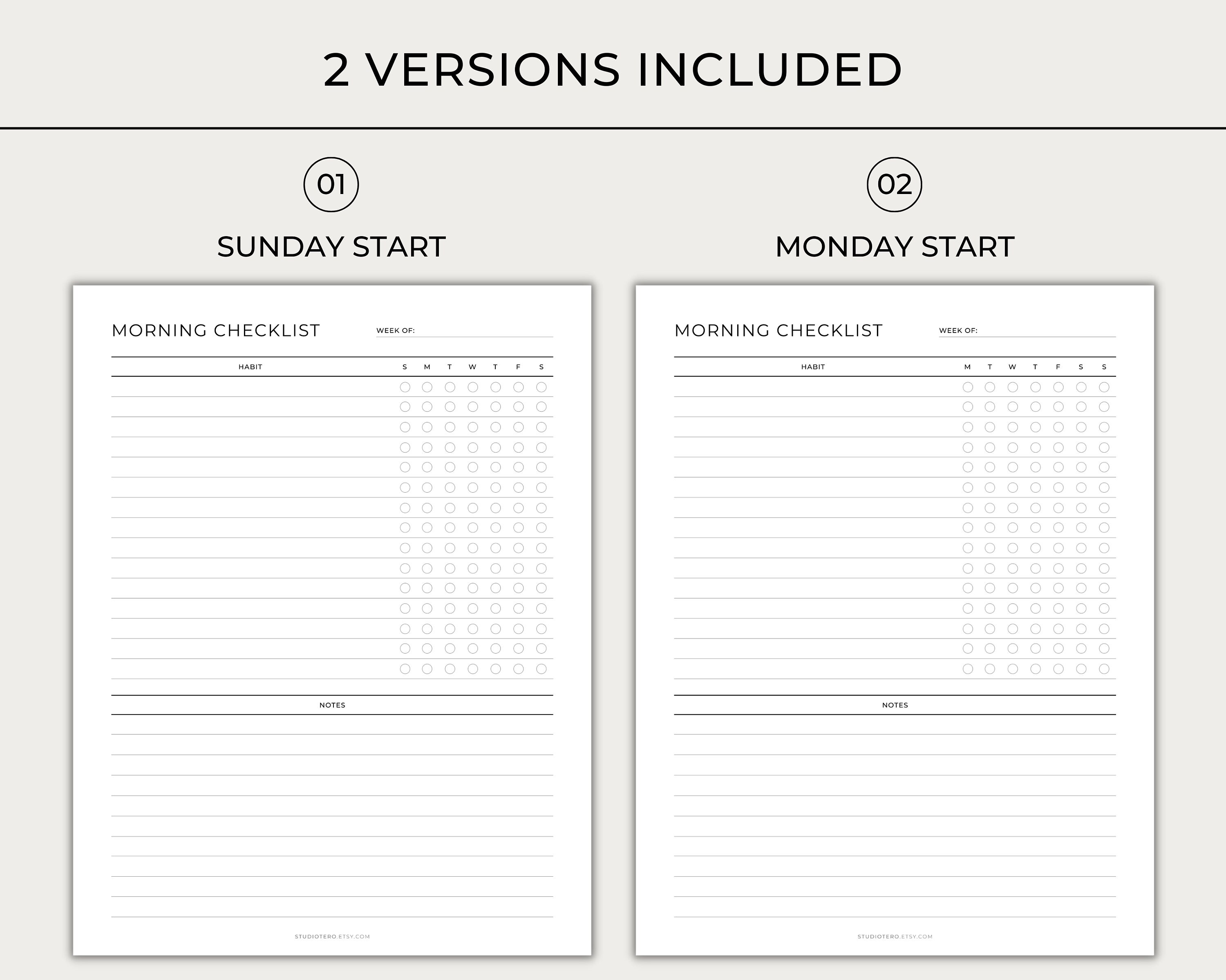 Morning Checklist, Printable, Minimal, to Do List, Daily Tasks Planner ...