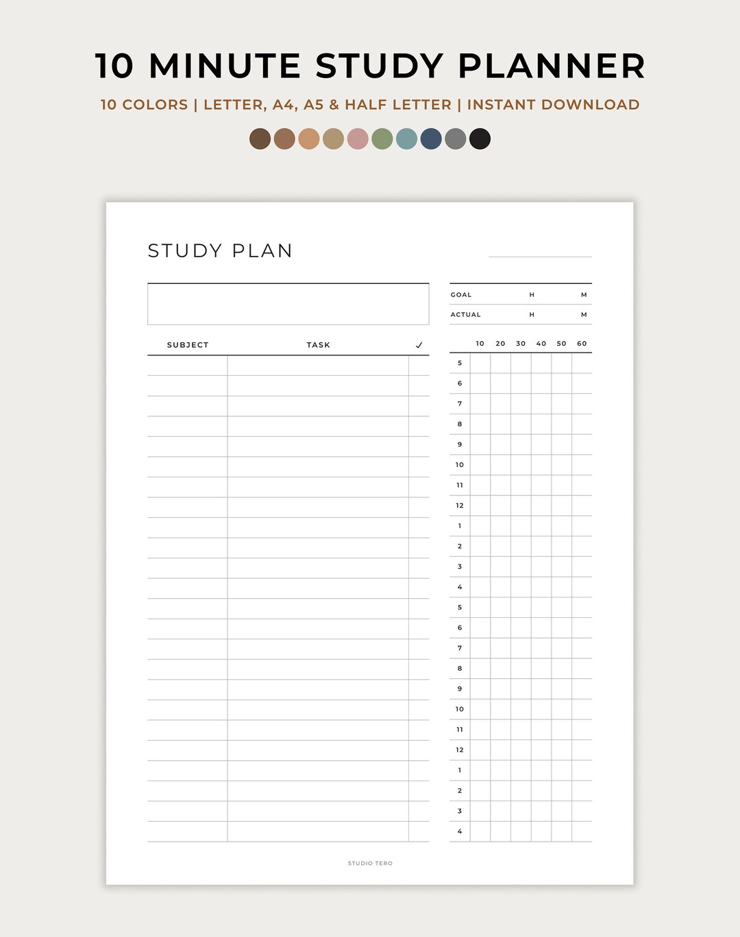10 Minute Study Planner, Time Blocking Planner, Study Tracker, Student ...