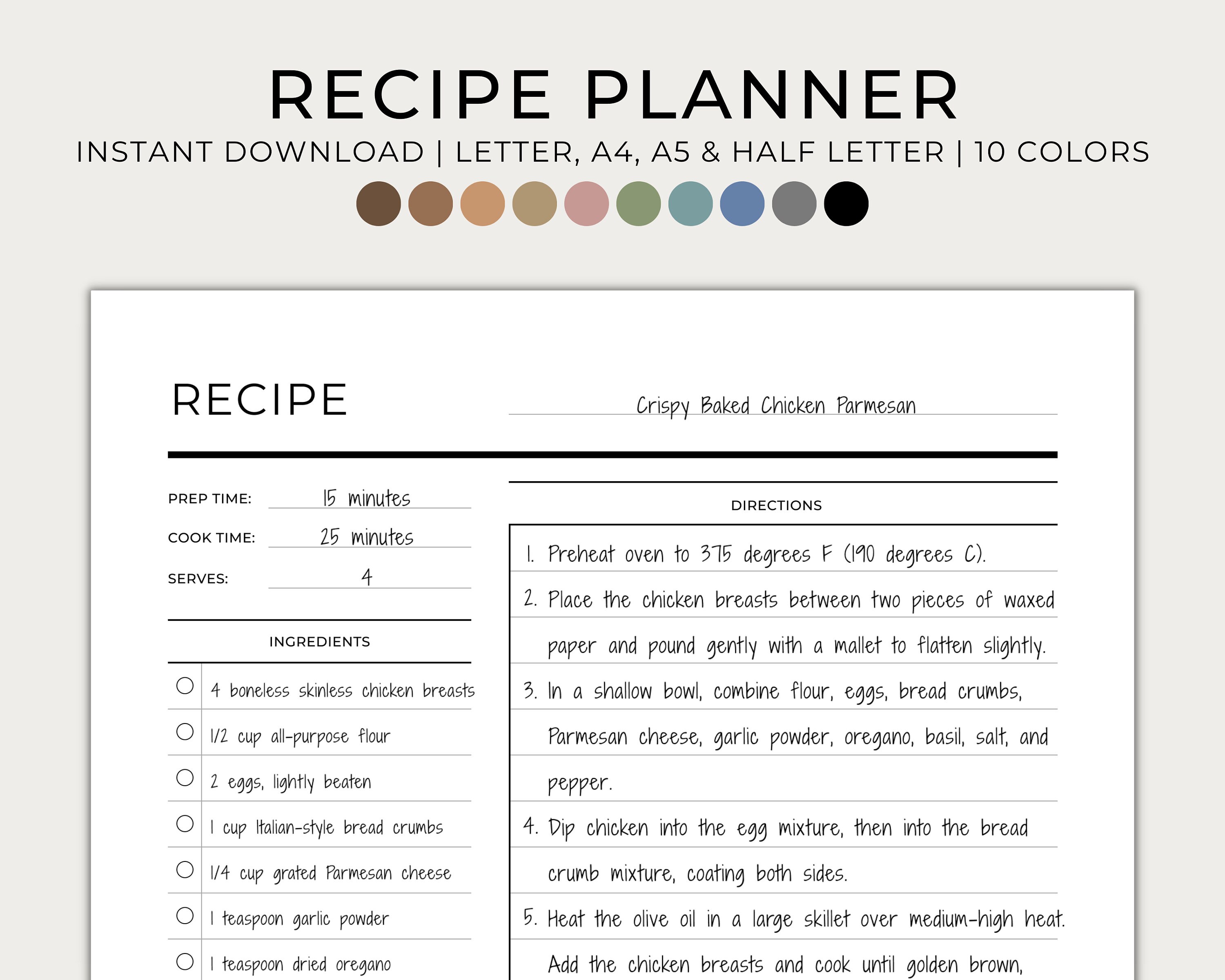 Recipe Planner, Printable, Minimal, Productivity, Recipe Sheet, Recipe ...