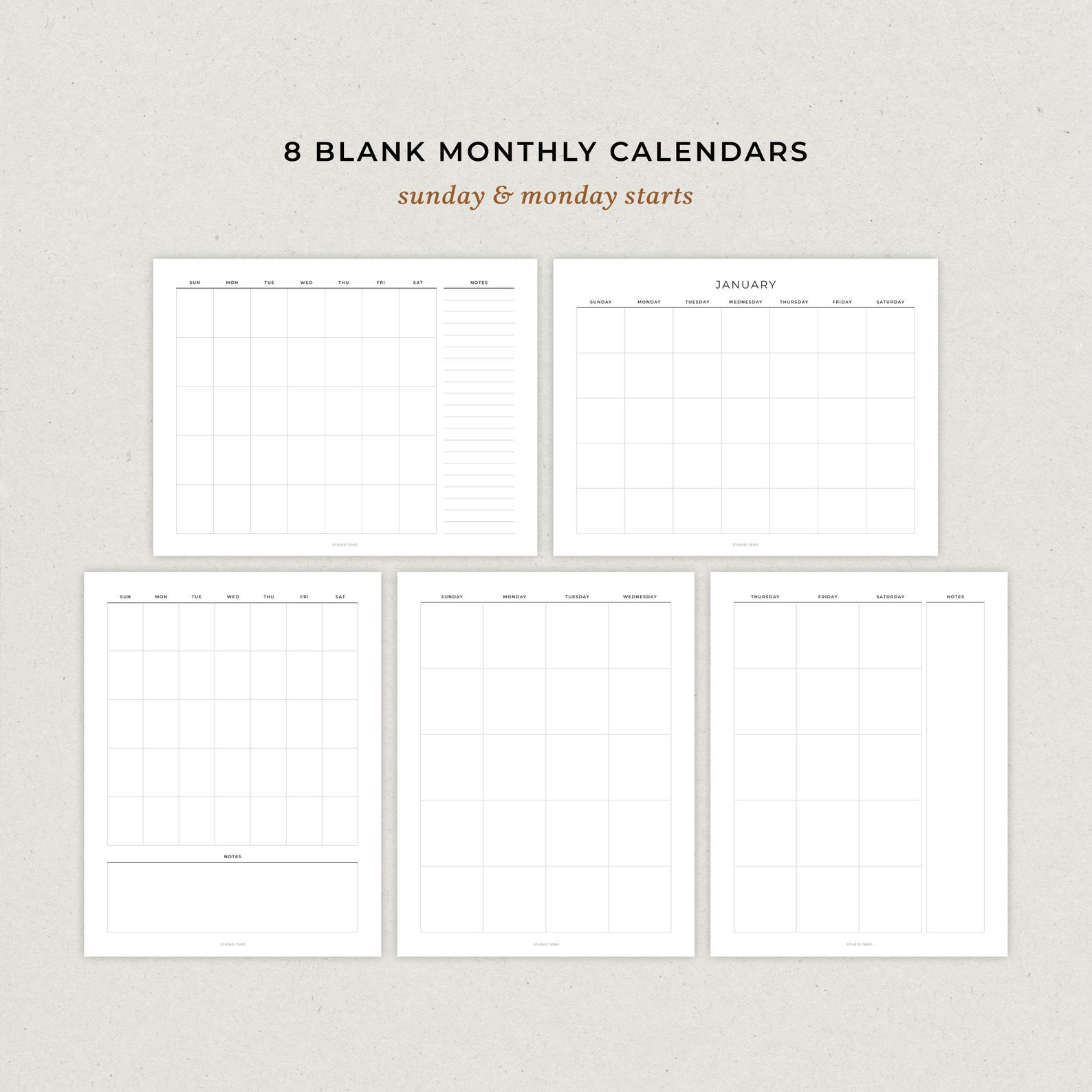 Blank Calendars BUNDLE, Yearly Calendar, Undated Calendars, Monthly ...