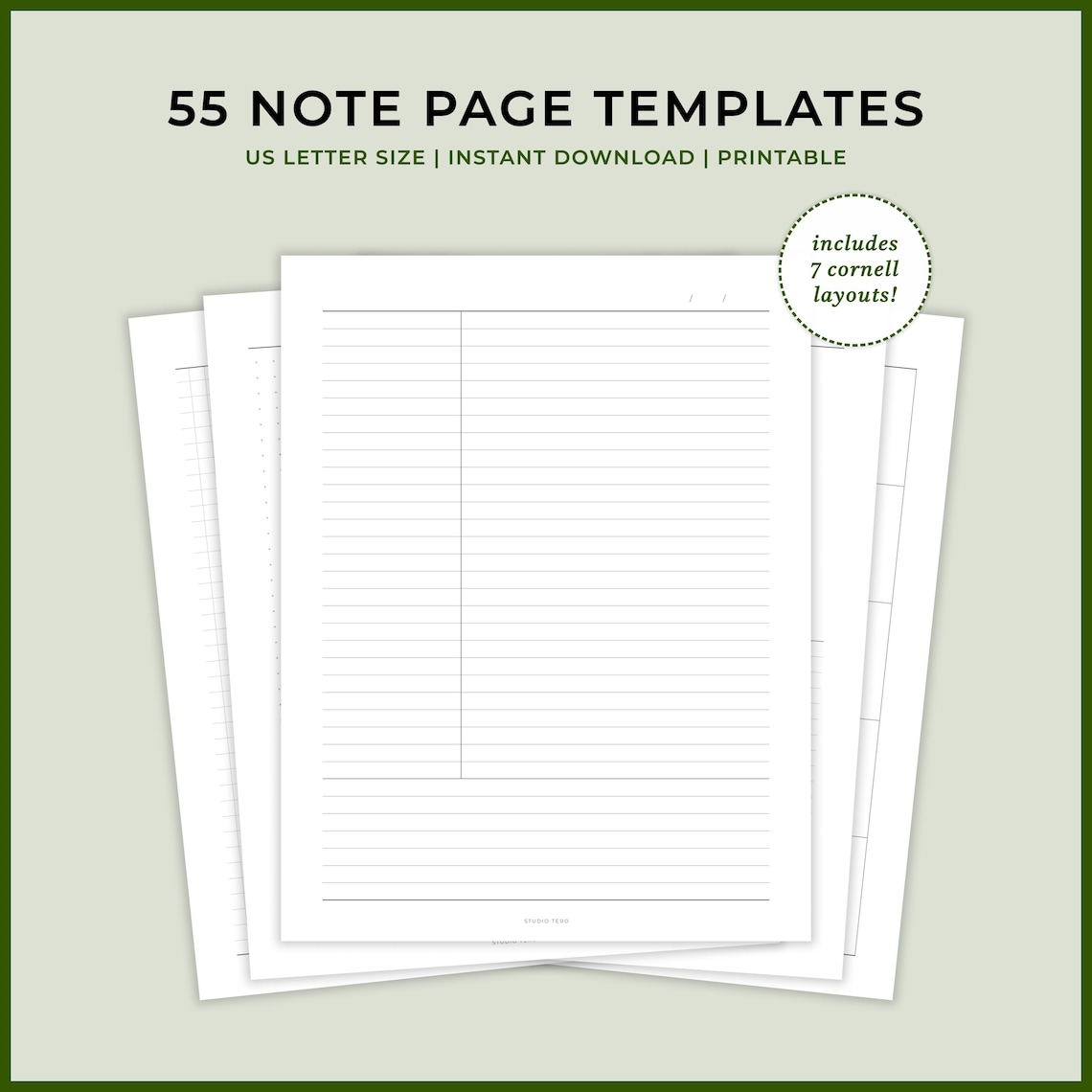 55 Notebook Paper, Printable Note Taking Template, Digital Pages ...