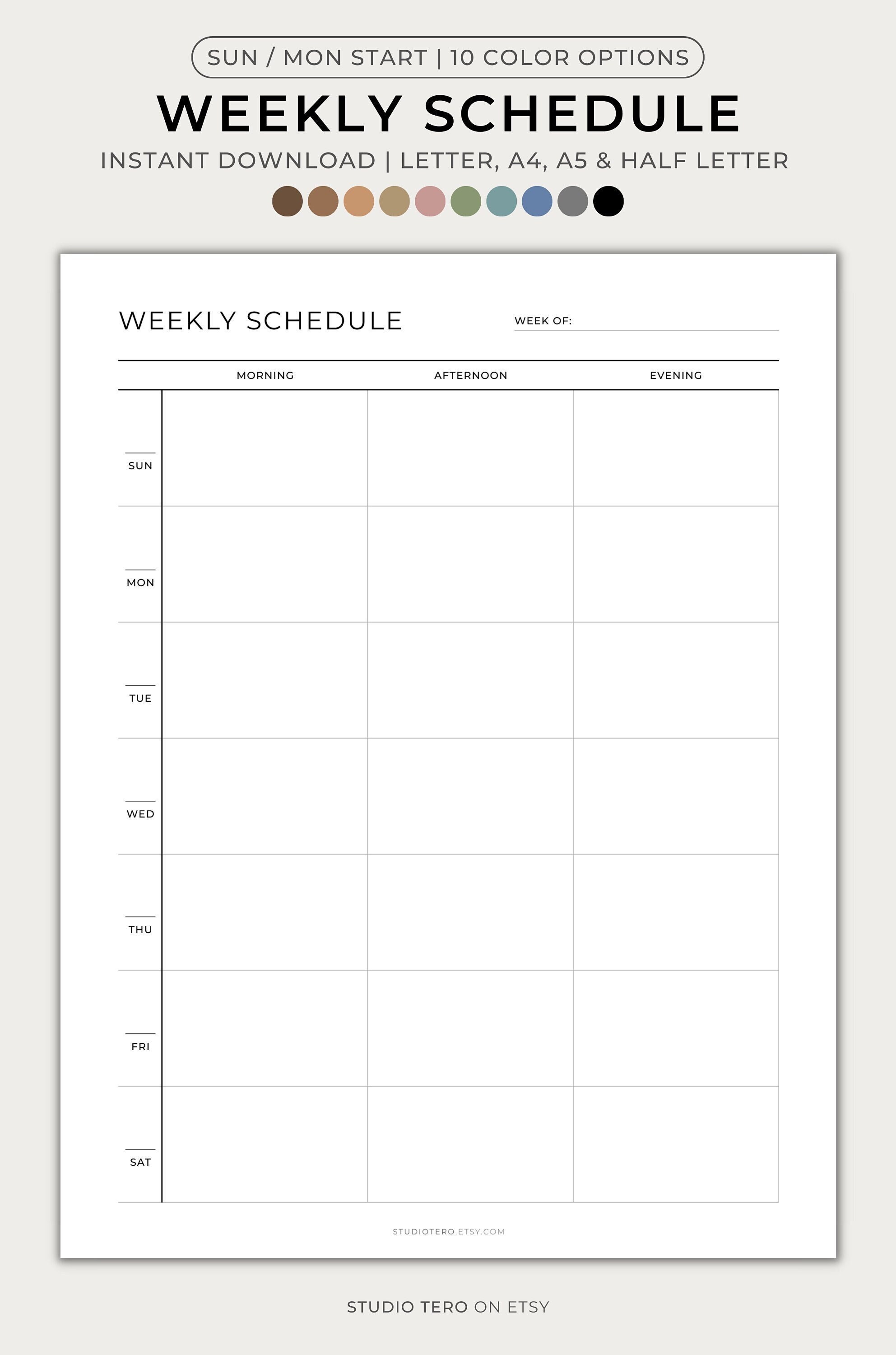 Weekly Schedule, Printable, Minimal, Weekly Agenda, Weekly Organizer ...