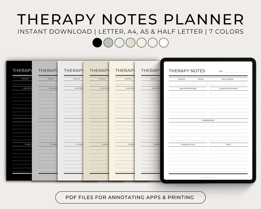 Therapy Notes Planner Digital Minimal Self Care Planner - Etsy