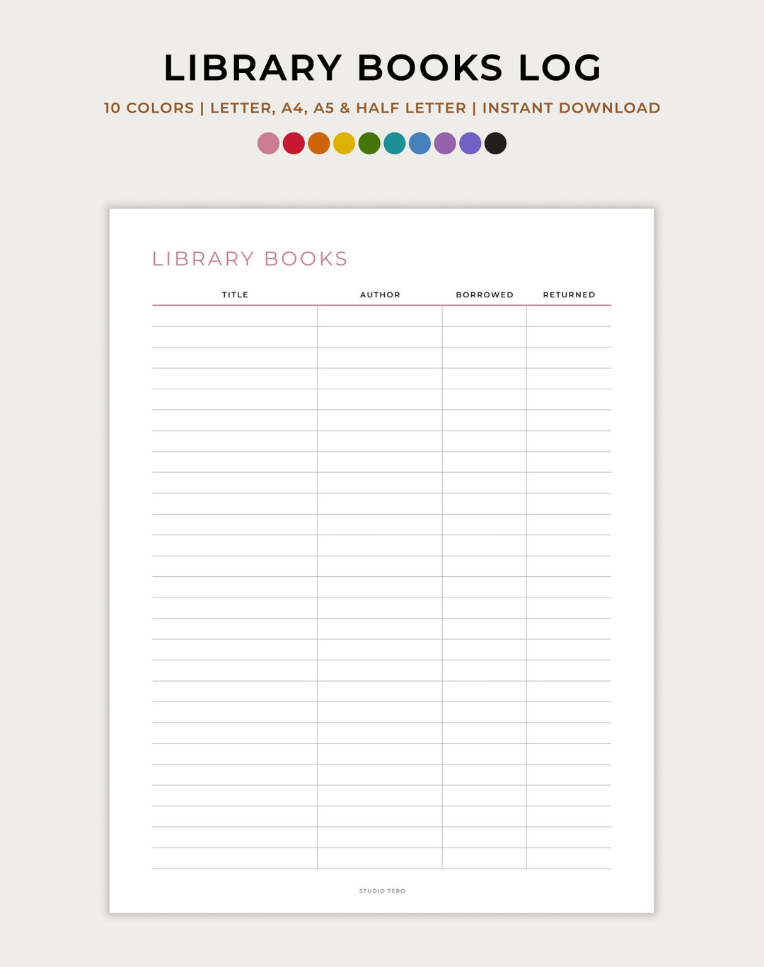 Library Books Log, Book Return Log, Library Log, Book Tracker, Reading ...