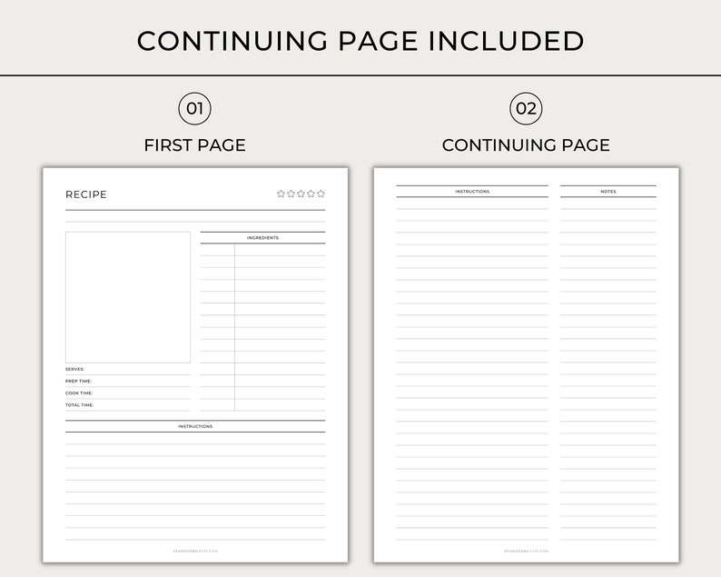 Recipe Sheet, Printable, Minimal, Cooking Planner, Recipe Planner, Food ...