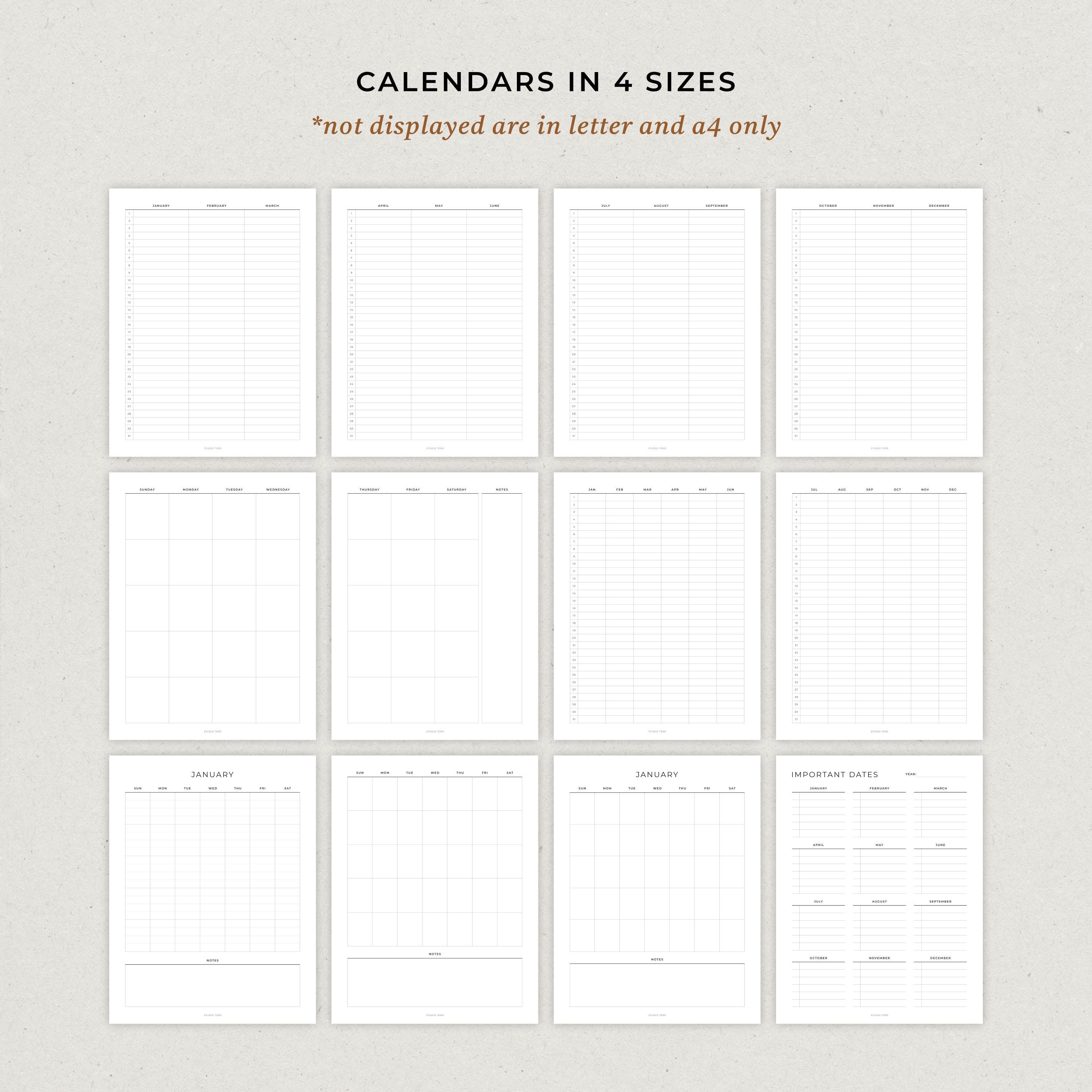 Blank Calendars BUNDLE, Yearly Calendar, Undated Calendars, Monthly ...