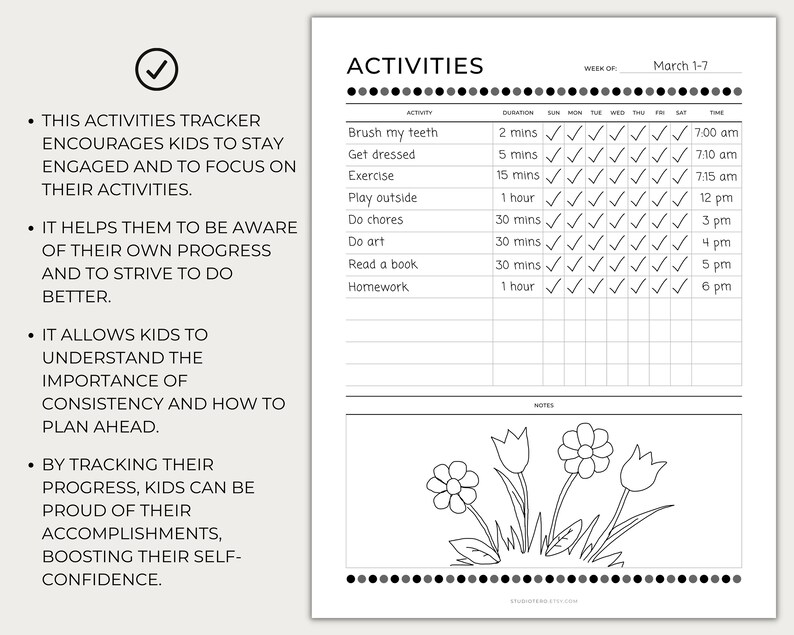 Kids Activities Tracker, Printable, Minimal, Routine Chart, Kid Planner ...