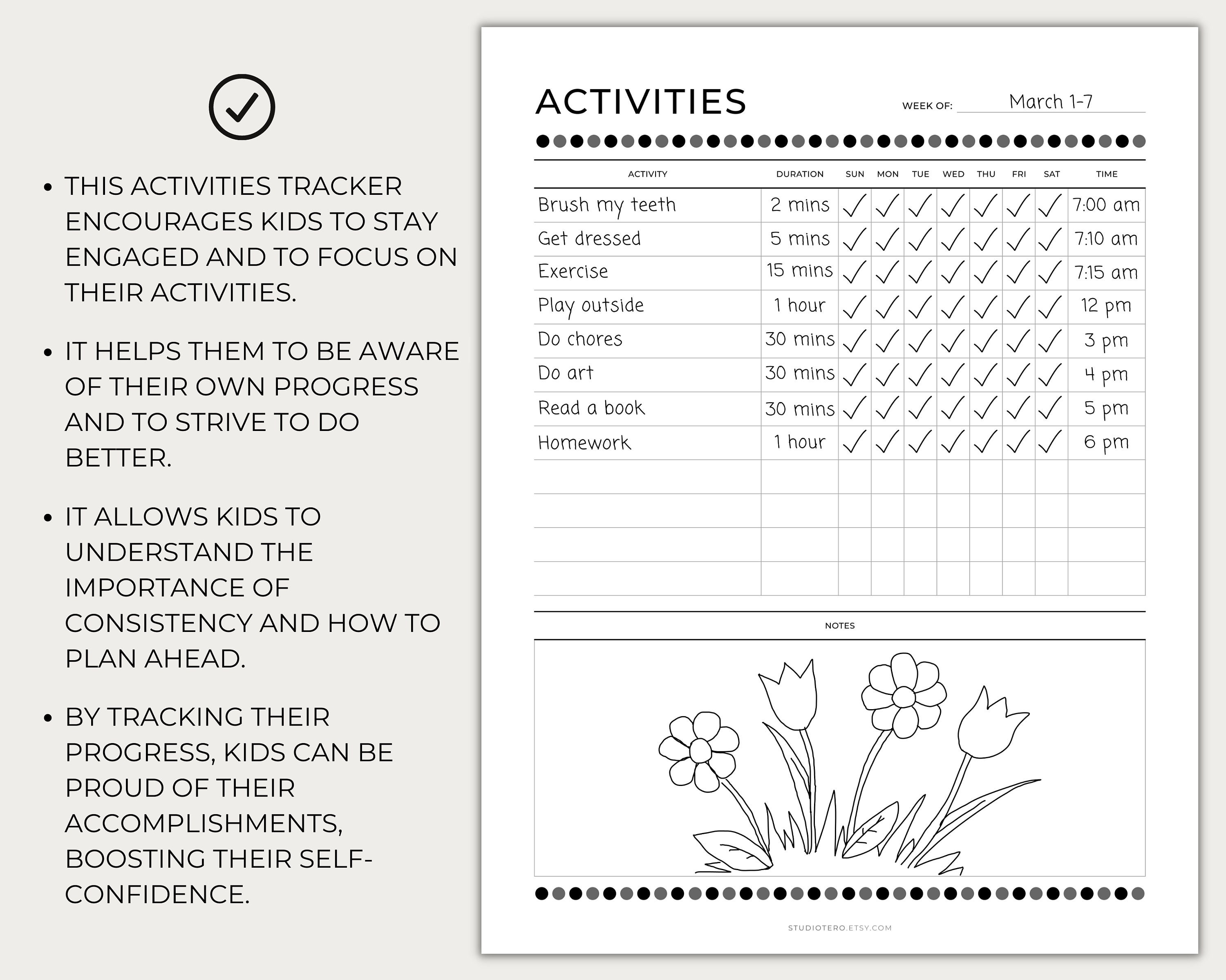 Kids Activities Tracker, Printable, Minimal, Routine Chart, Kid Planner ...