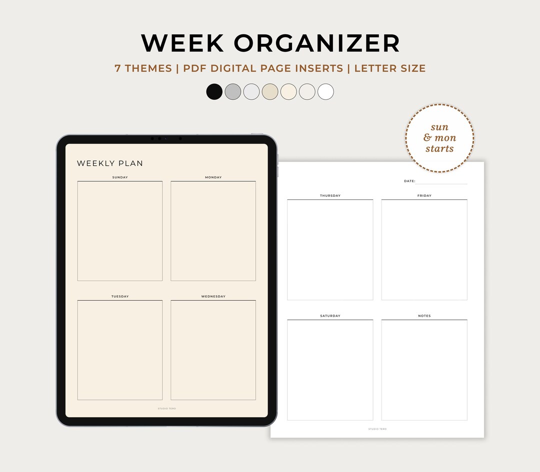Week Organizer, Desktop Plan Weekly H Undated Plan Strategic Boxes ...