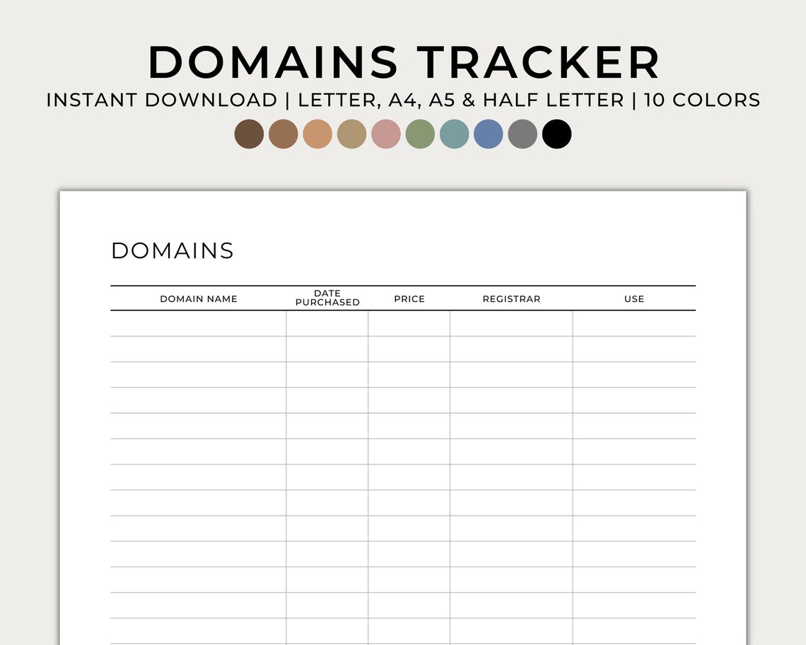 Domains Tracker Printable Minimal Domain Names Tracker - Etsy