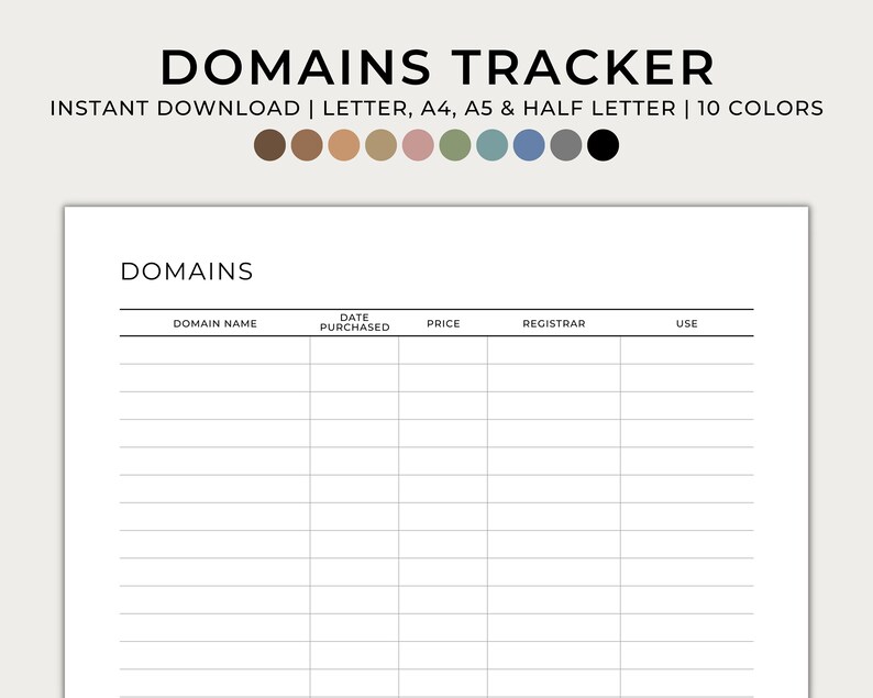 Domains Tracker Printable Minimal Domain Names Tracker - Etsy