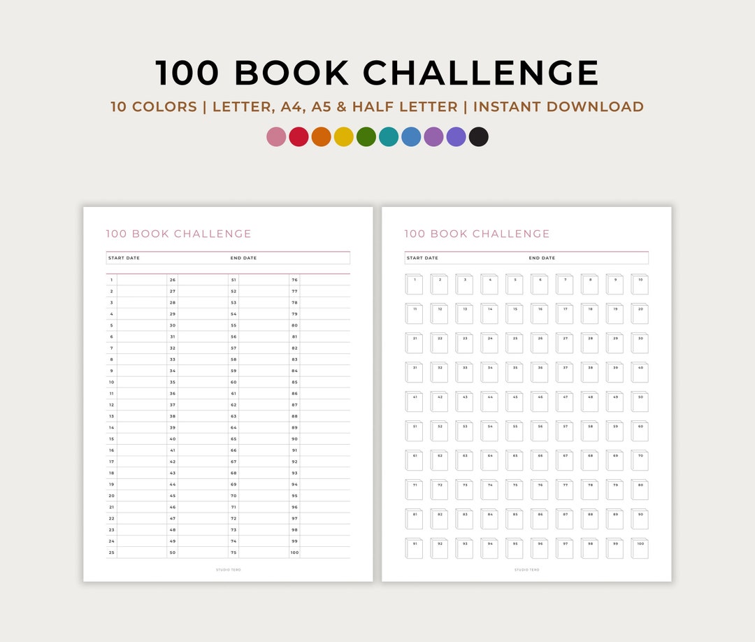 100 Book Challenge, Book Tracker, Reading Tracker, Book Reading Log ...