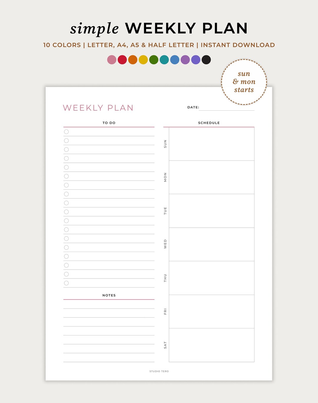Simple Weekly Plan, Desktop Plan Weekly H Undated Plan Strategic Boxes ...