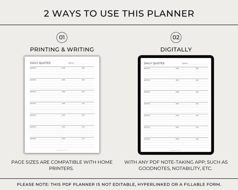 Daily Quotes Journal, Printable, Minimal, Quotes Diary, Daily Positive ...