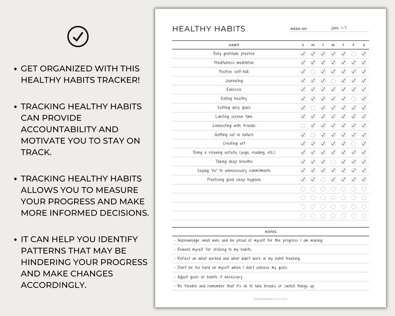 Healthy Habits Tracker, Printable, Minimal, Weekly Habit Tracker ...