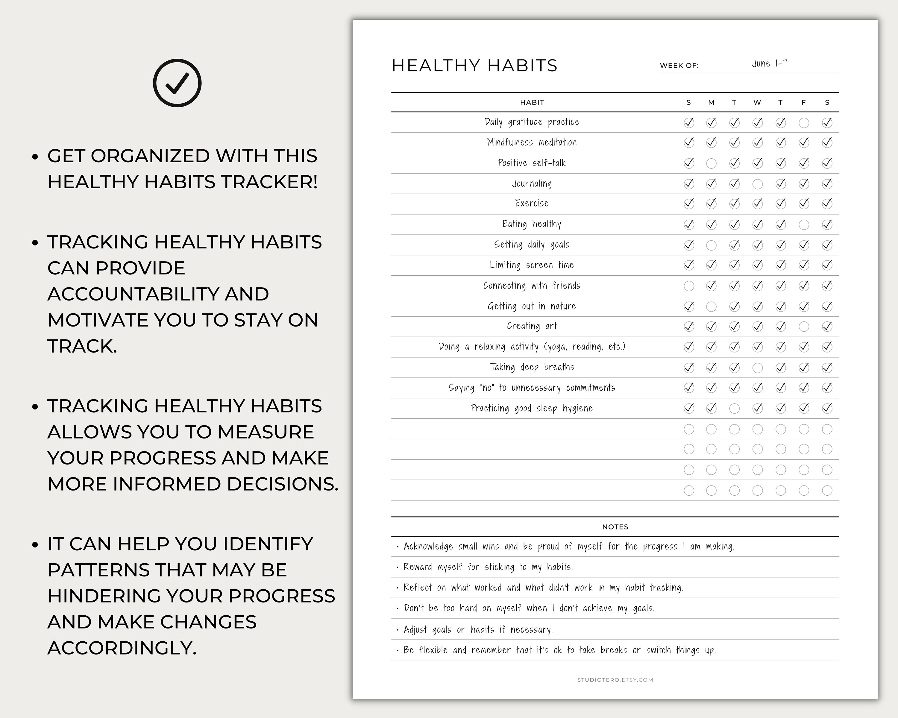 Healthy Habits Tracker, Printable, Minimal, Weekly Habit Tracker ...