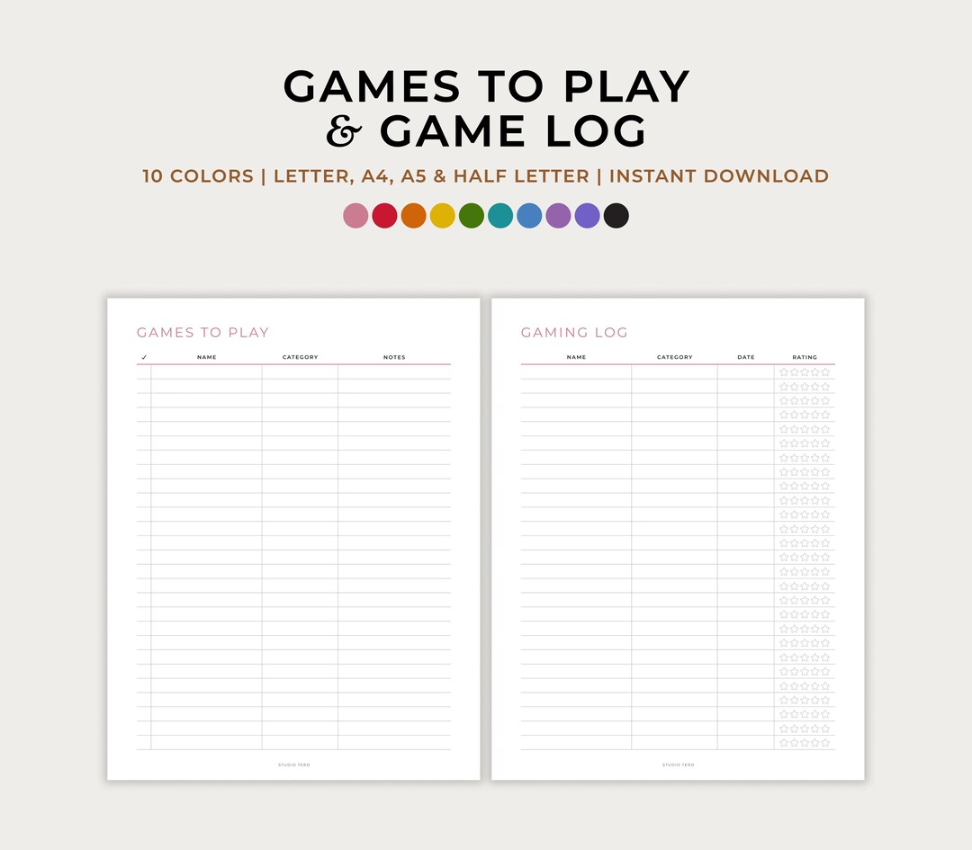 Games to Play and Game Log, Video Game Journal, Gamer Log, Board Games ...