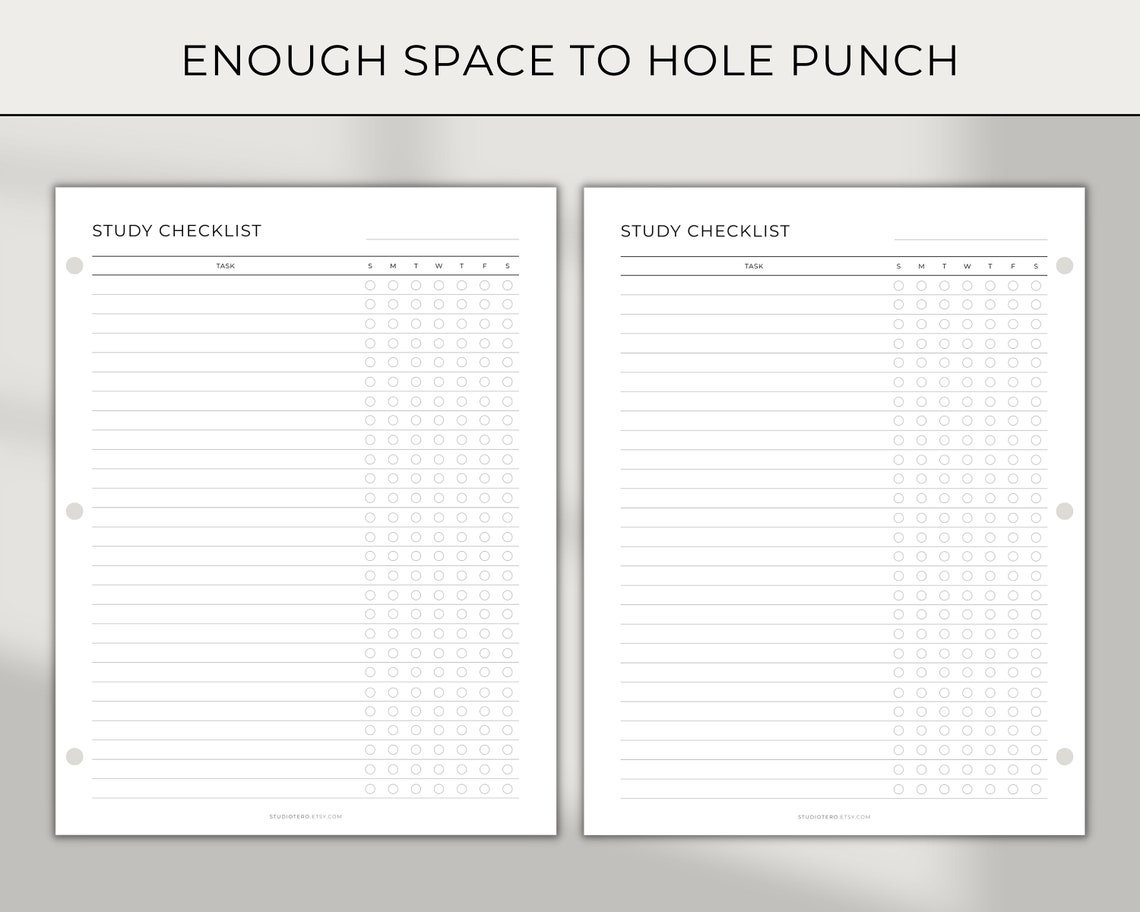 Study Checklist, Printable, Minimal, Student Planner, School Tasks ...