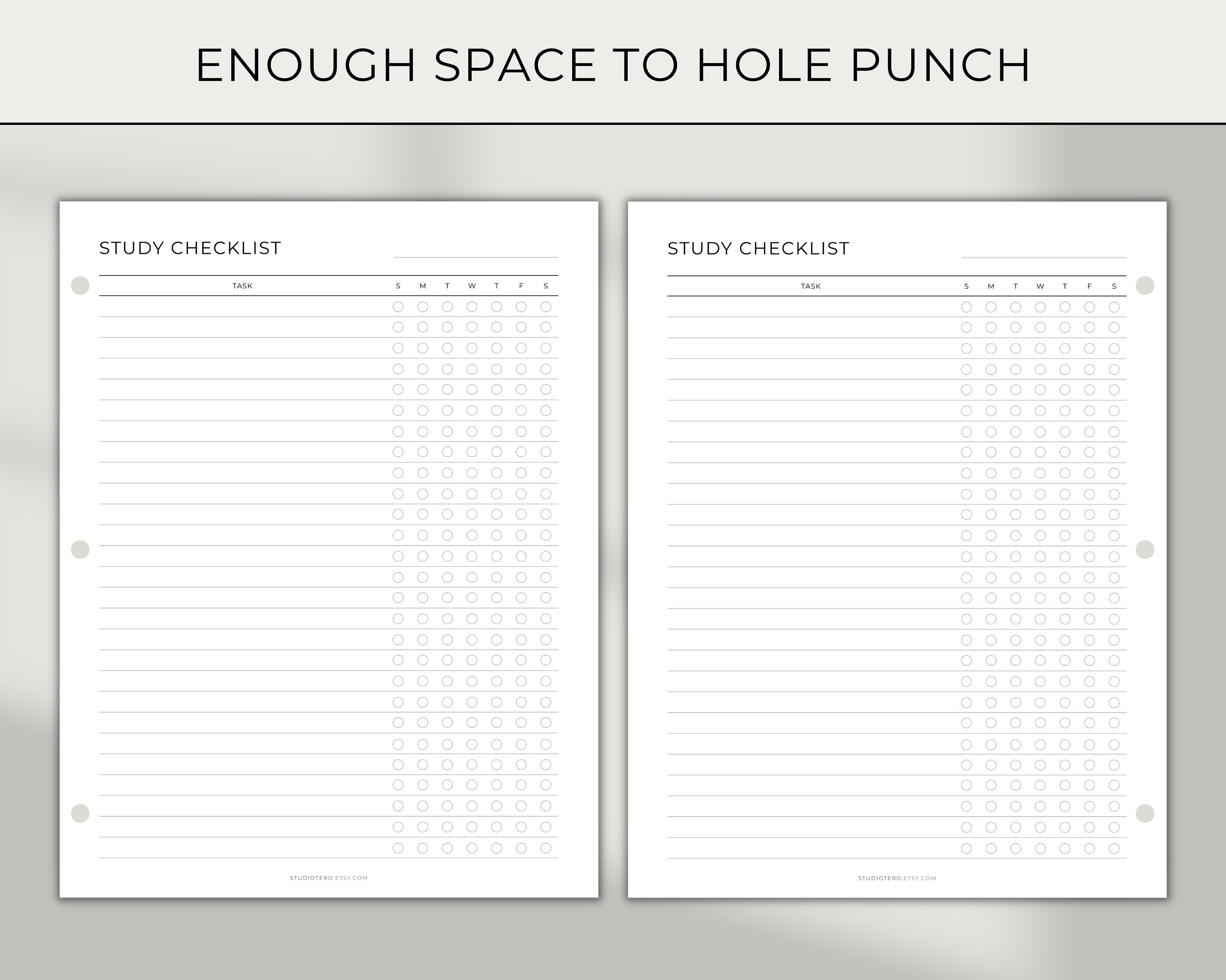 Study Checklist, Printable, Minimal, Student Planner, School Tasks ...