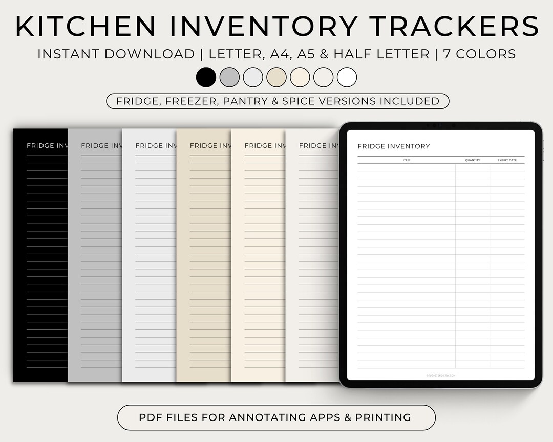 Kitchen Inventory Trackers, Printable, Minimal, Inventory Planner ...