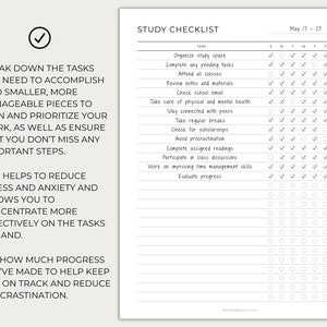 Study Checklist, Printable, Minimal, Student Planner, School Tasks ...