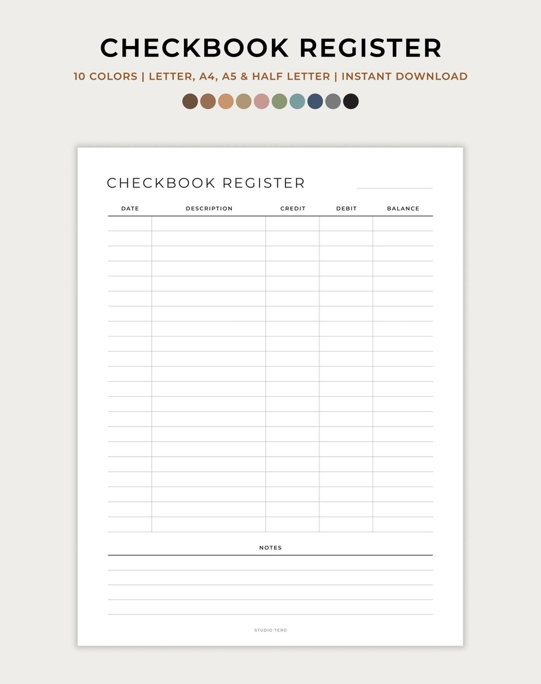 Checkbook Register Printable, Check Transaction Tracker, Checkbook Log ...