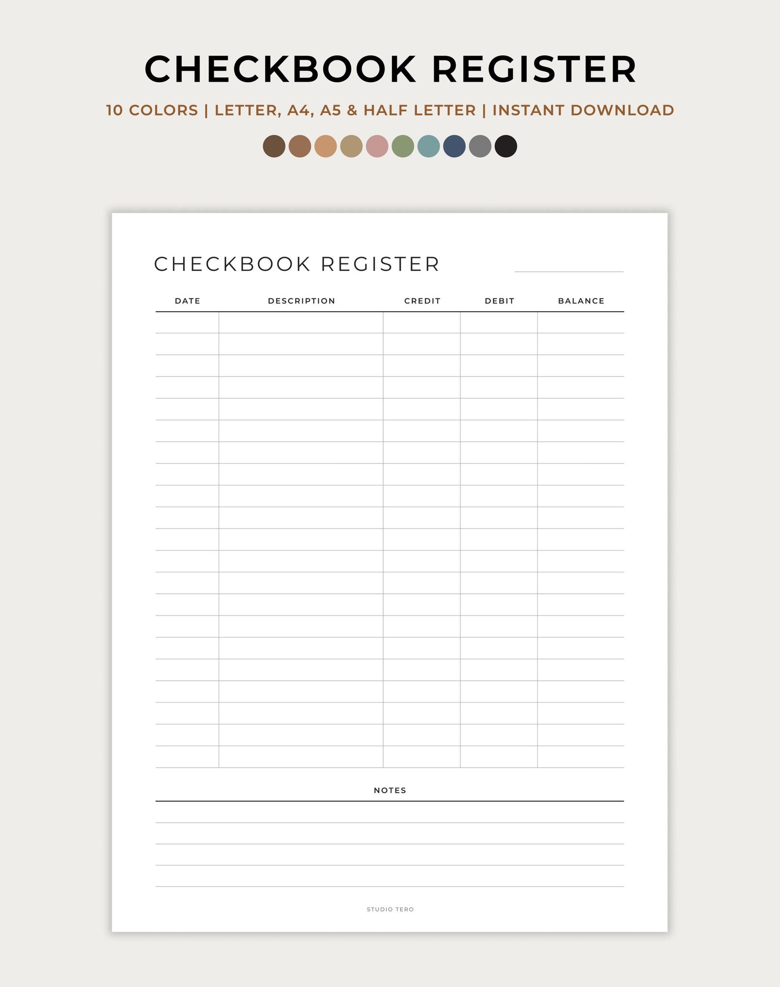 Checkbook Register Printable, Check Transaction Tracker, Checkbook Log ...