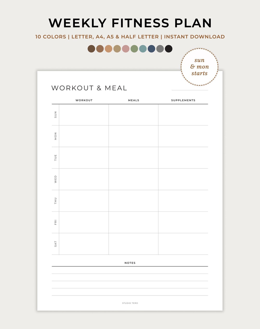 Weekly Fitness Plan, Exercise Planner, Meal Prep, Weekly Workout ...