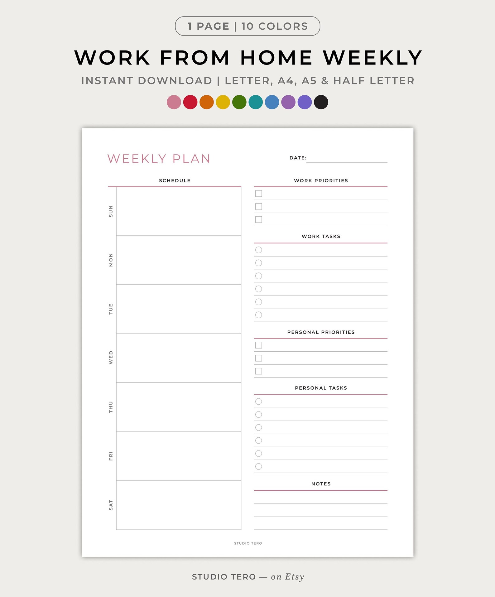 Work From Home Weekly, Desktop Plan Weekly H Undated Plan Strategic ...