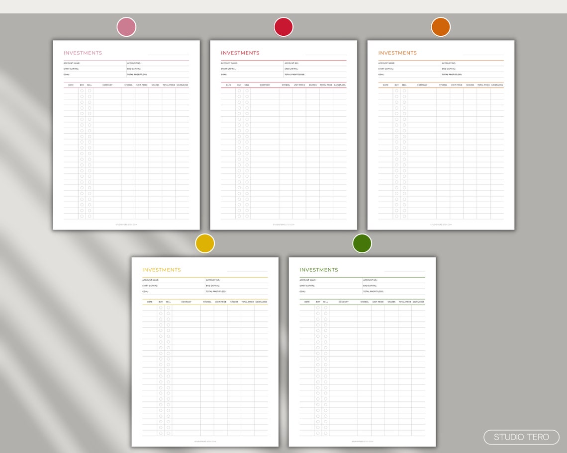 Investments Tracker, Printable, Minimal, Stocks Planner, Investments ...