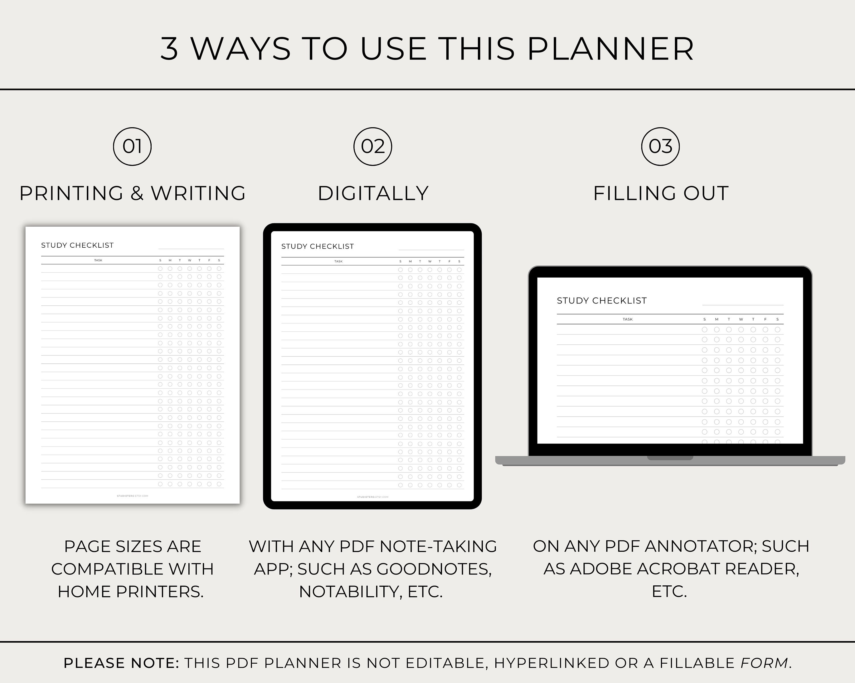 Study Checklist, Printable, Minimal, Student Planner, School Tasks ...