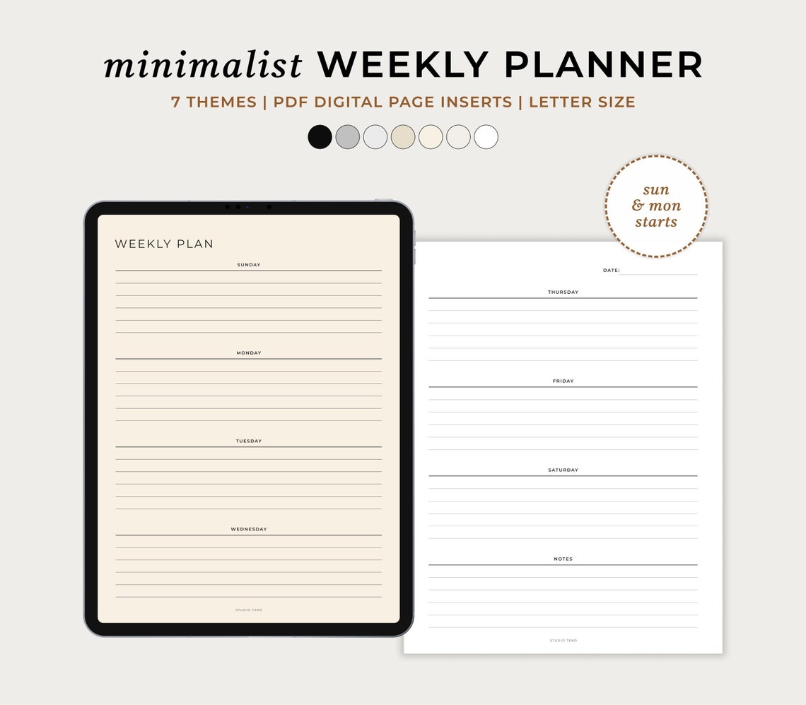 Minimalist Weekly Planner, Desktop Plan Weekly H Undated Plan Strategic ...