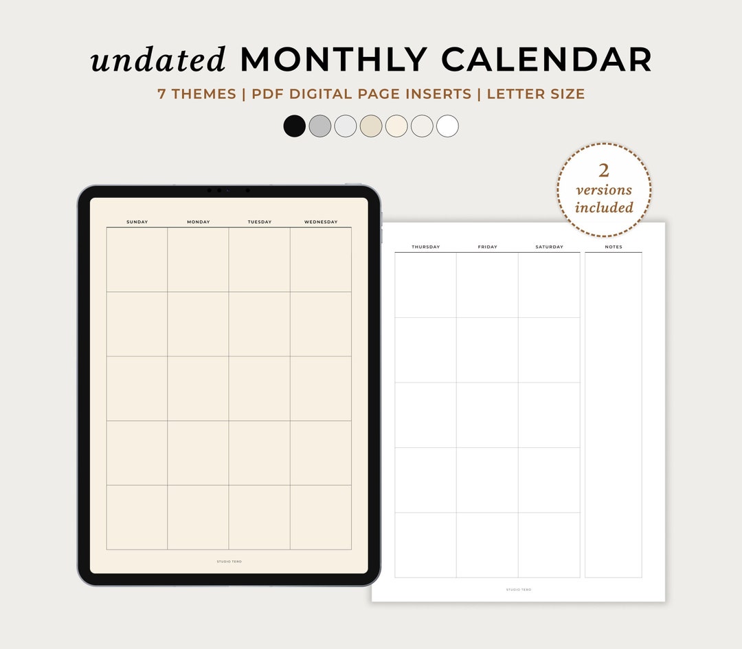 Undated Monthly Calendar, Classic Planner Monthly Adhd A5 Undated ...