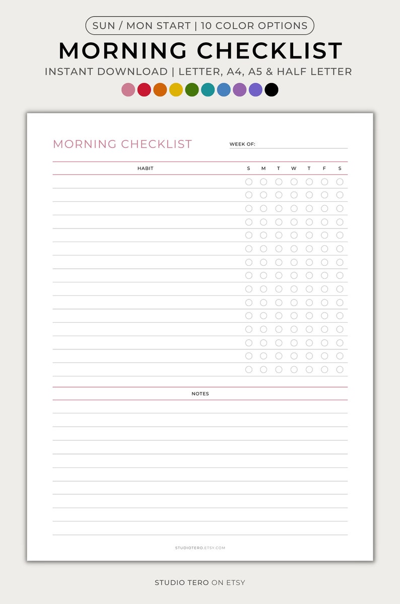 Morning Checklist, Printable, Minimal, to Do List, Daily Tasks Planner ...