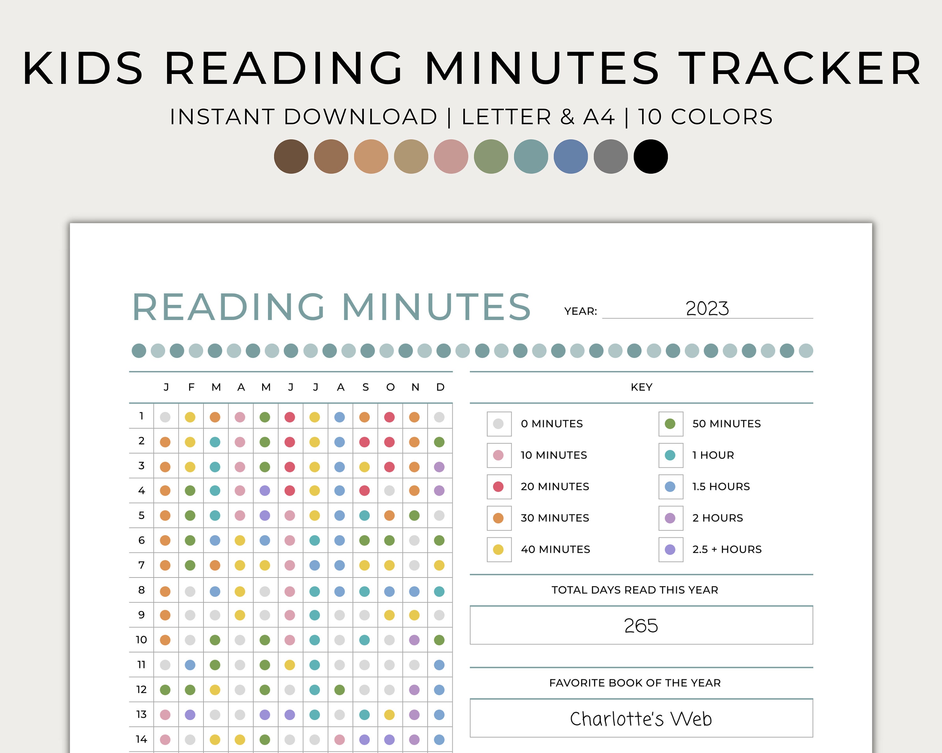 Kids Reading Minutes Tracker, Printable, Minimal, Kids Reading Log ...