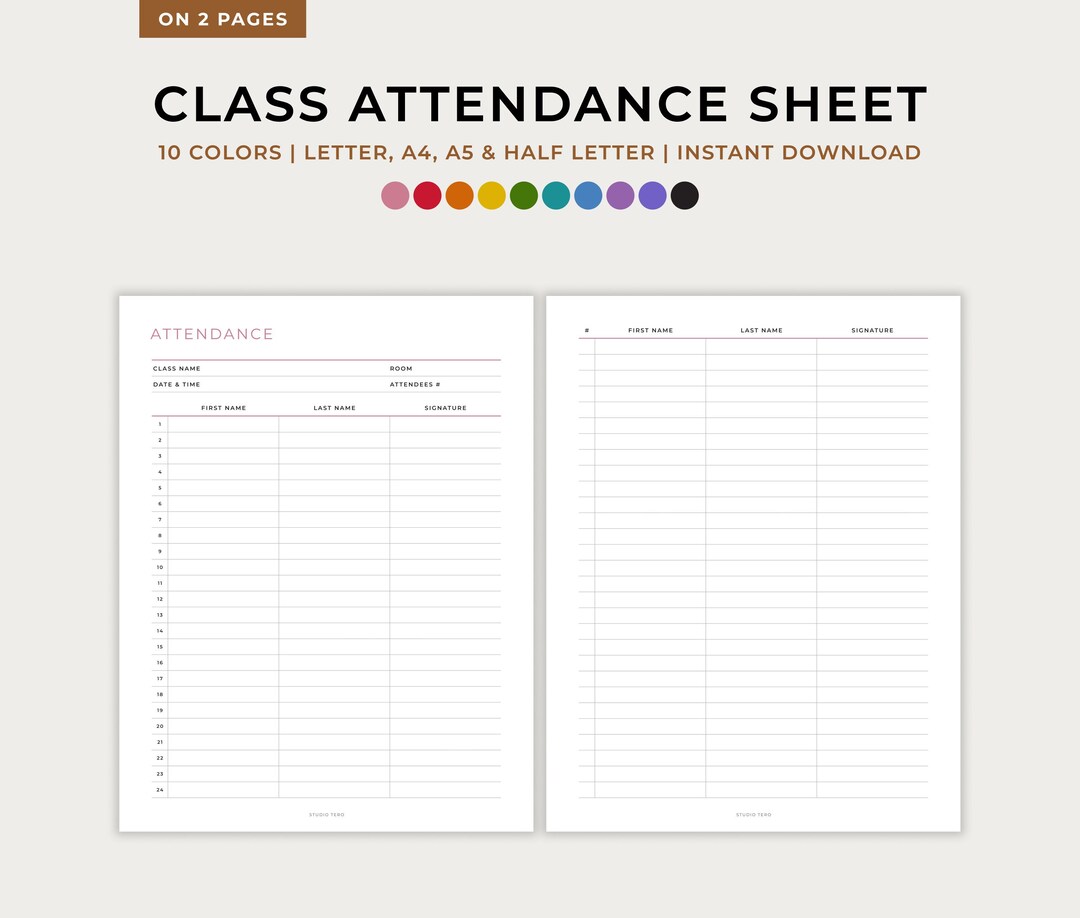Class Attendance Sheet, School Attendance Log, Attendance Record ...