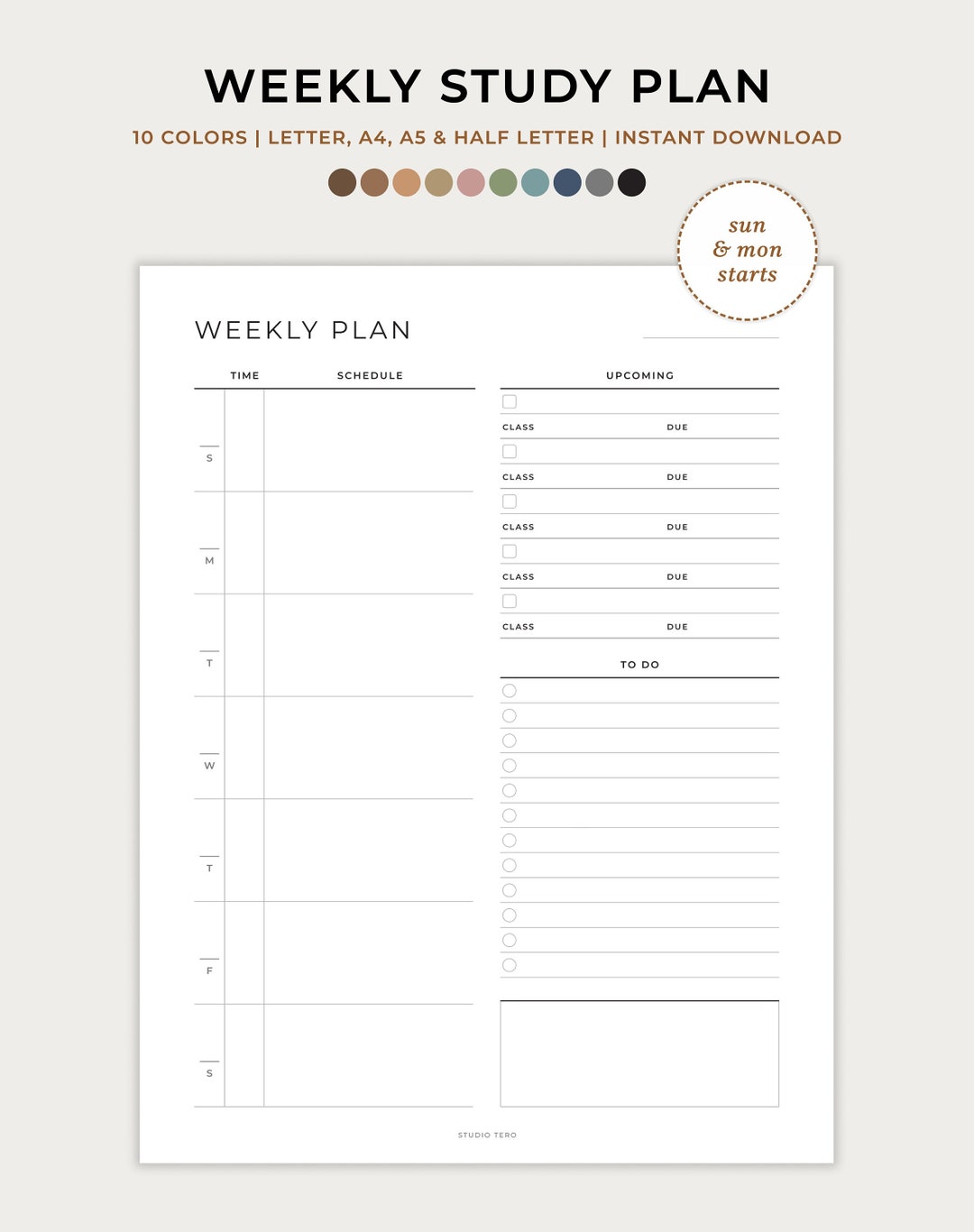 Weekly Study Plan, Minimalist Student Planner, Simple Study Planner ...
