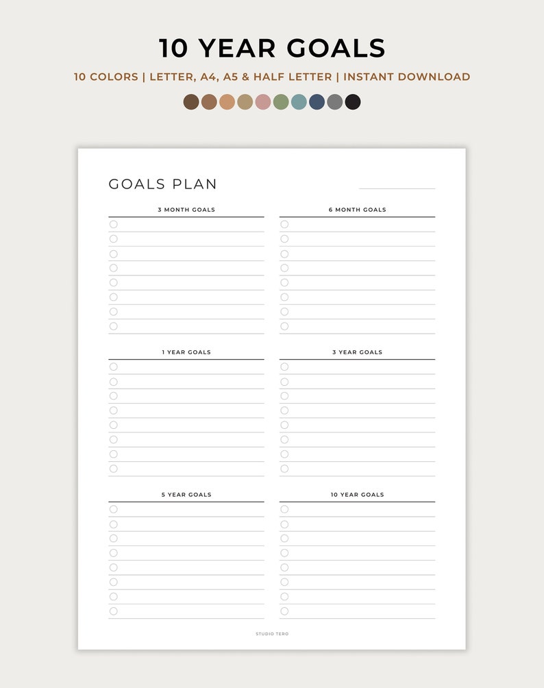 10 Year Goals, Long Term Goal Planner Printable, Smart Goals, New Year ...
