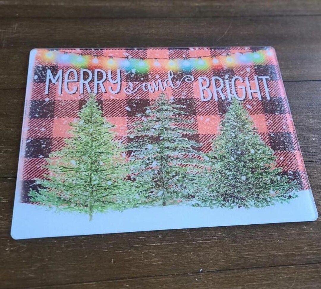 Plaid Christmas Trees and Lights Merry and Bright Cutting Board - Etsy