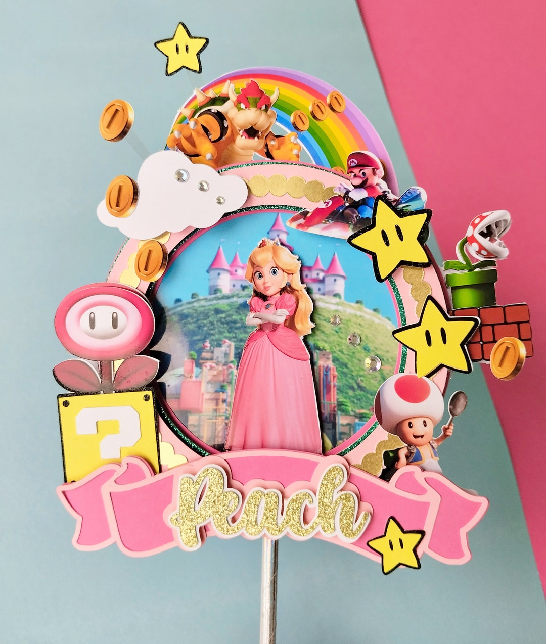 Princess Peach Cake Topper, Super Mario Princess Cake Topper, Mario ...