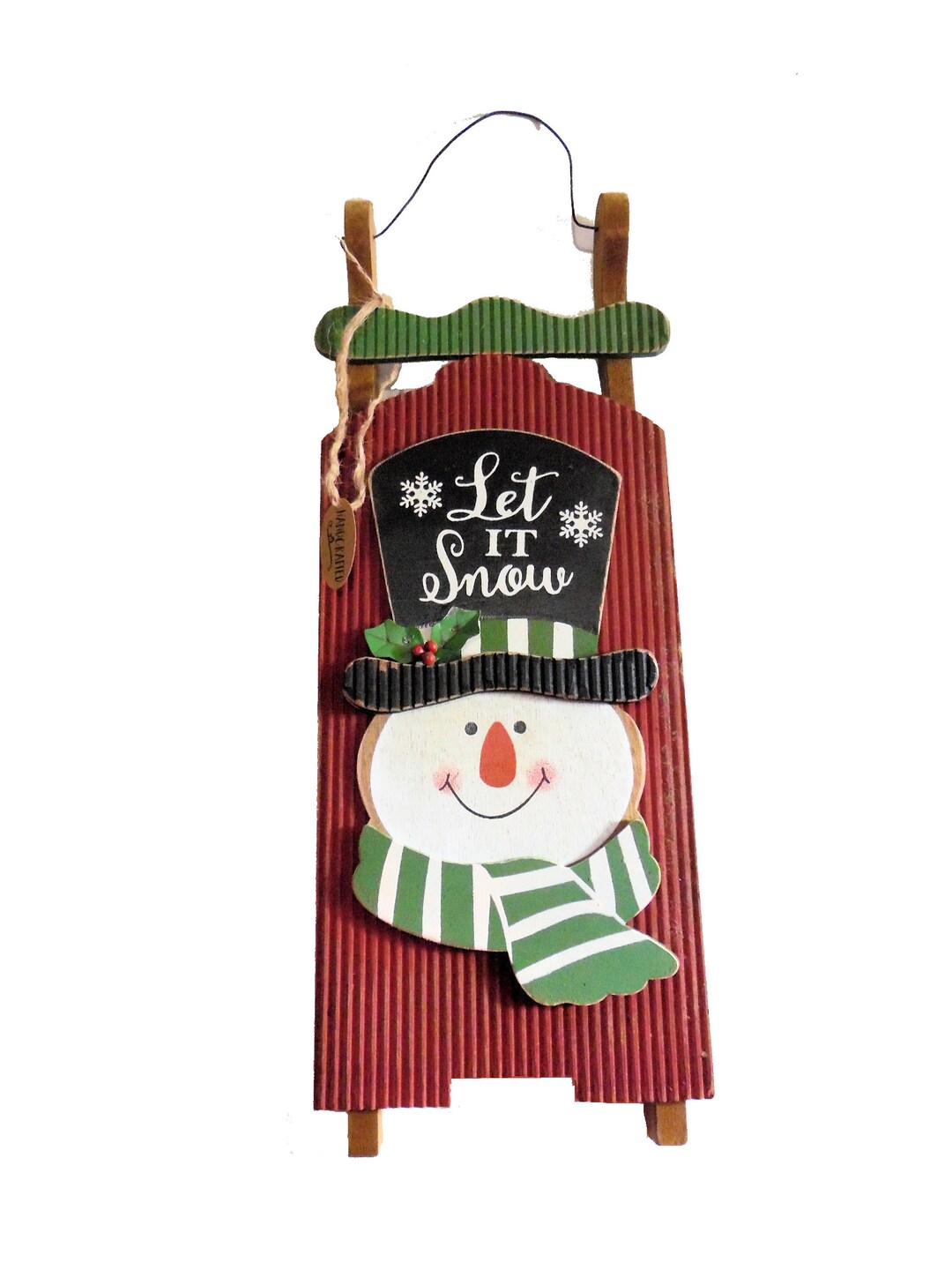 Wood Sled With Snowman "let It Snow" Christmas Holiday Decoration -16 X ...