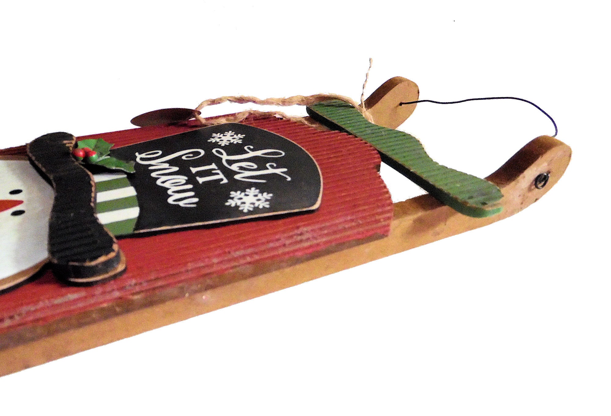 Wood Sled With Snowman "let It Snow" Christmas Holiday Decoration -16 X ...