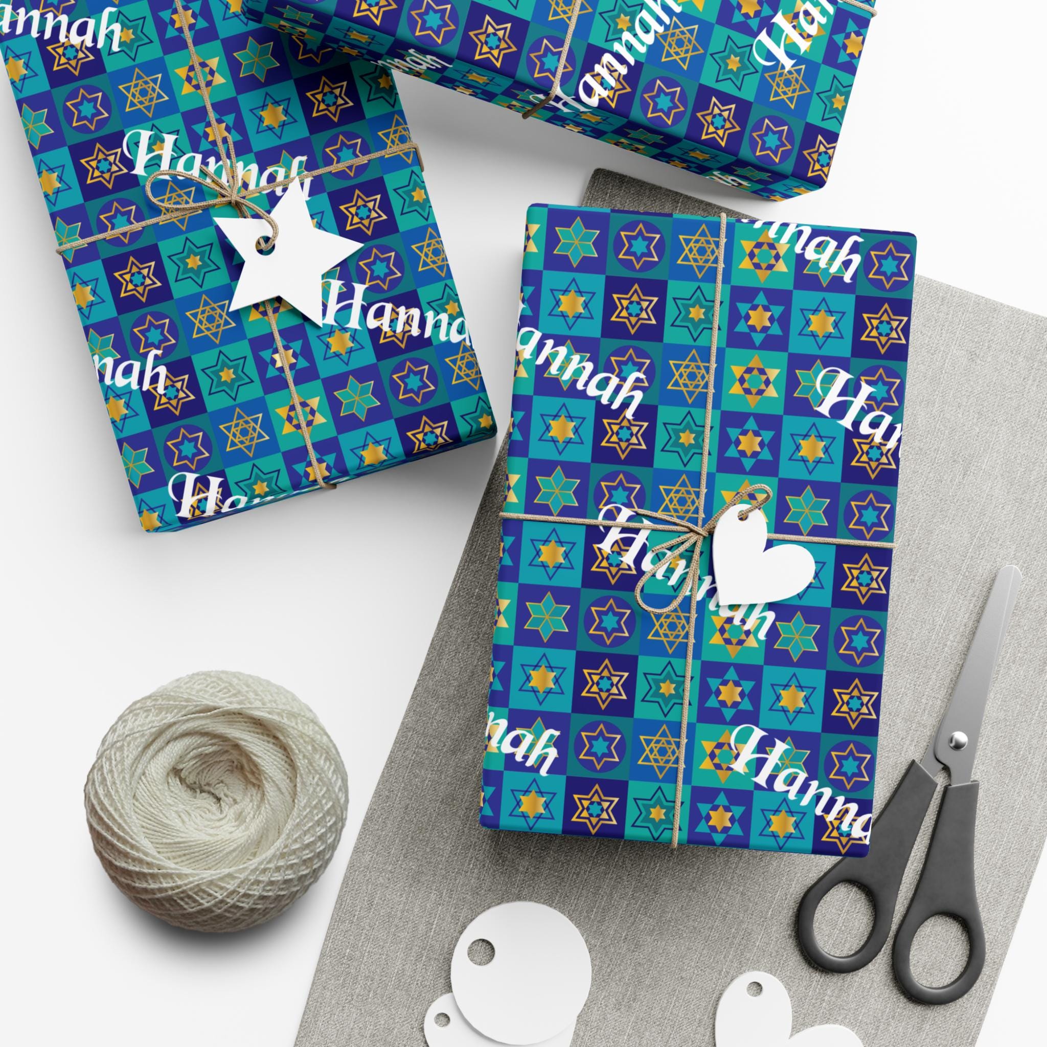 Hanukkah Blue Stars of David, Wrapping Paper - Personalized, Choose ...