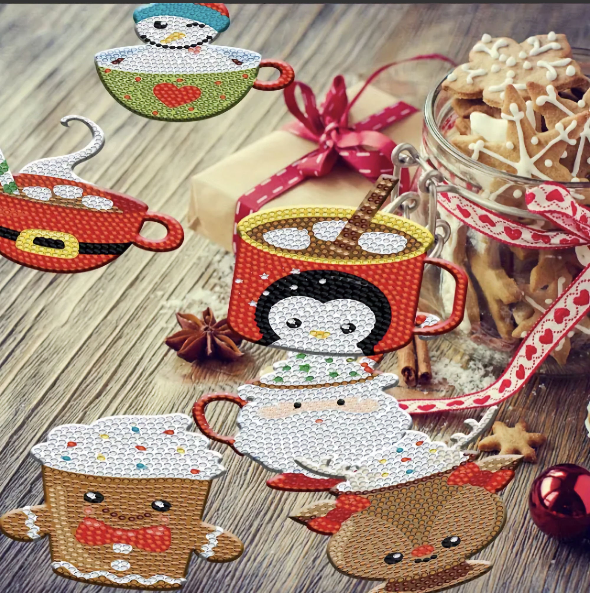8 Pcs Diamond Painting Coaster Kit Christmas Coffee Cup Patterns Art ...