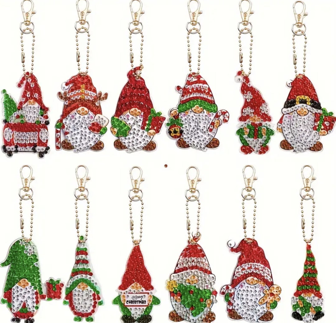 12 Pcs Christmas Diamond Painting Red Gnomes Christmas Tree Ornaments ...