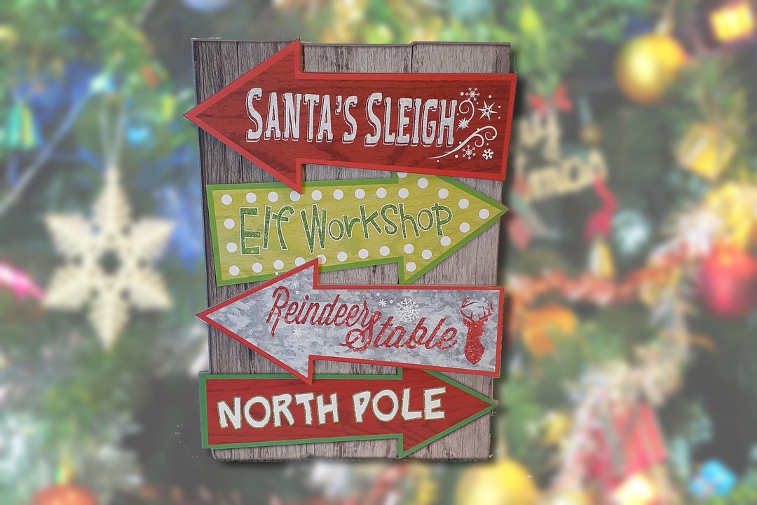 Wood Cut North Pole Direction Sign Christmas Holiday Decoration -14 X ...
