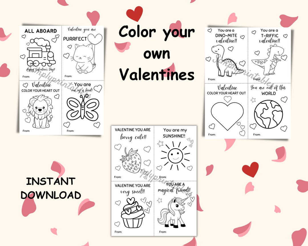 Color Your Own Valentine Day Cards Classroom Party Valentine Card