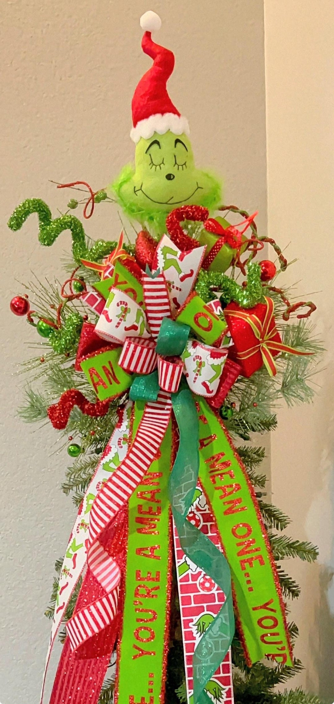 Christmas Tree Topper, Green Monster, Elf Tree Topper, Peppermint Candy ...
