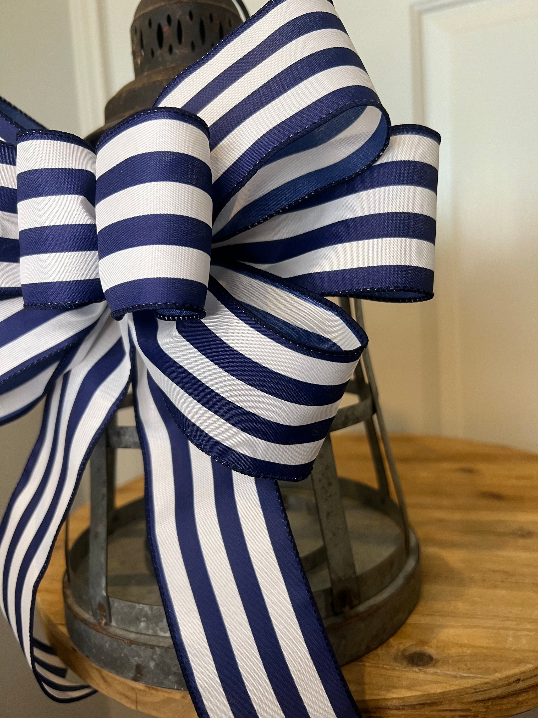 Welcome Bow Navy Stripe Bow White and Navy Farmhouse - Etsy